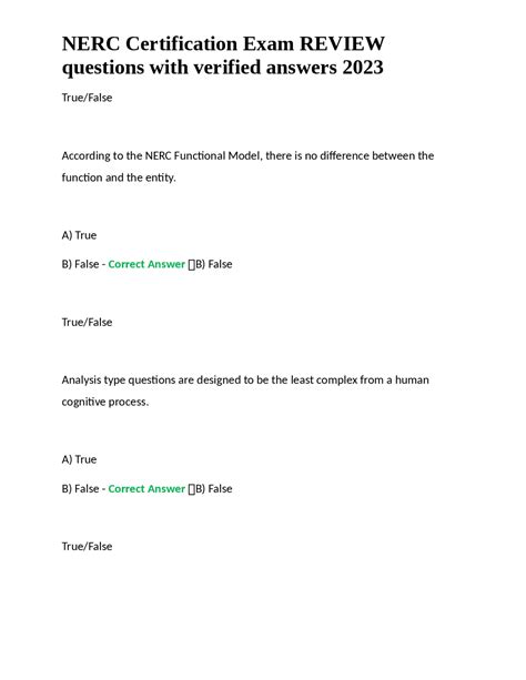 Nerc Certification Exam Review Questions With Verified Answers 2023 Exams Nursing Docsity