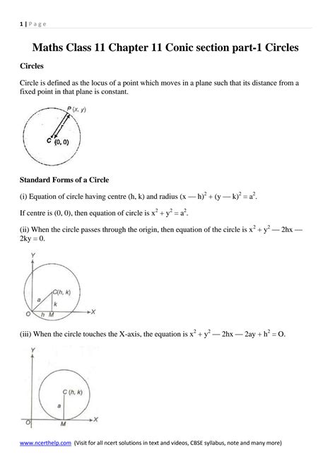 Solution Maths Notes And Definitions Class 11 Chapter 11 Conic Section