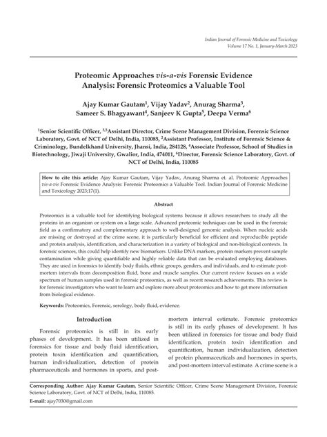 Pdf Forensic Evidence Analysis Forensic Proteomics A Valuable Tool