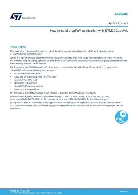 PDF How To Build A LoRa Application With STM CubeWL Application Note LoRaWAN AT