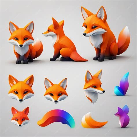 Premium Vector A Collection Of Colorful Fox Sculptures Including One