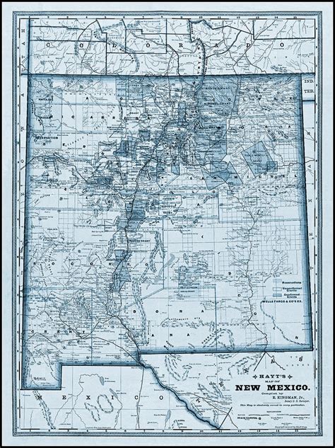 New Mexico Historical Map 1869 Blue Photograph By Carol Japp Fine Art