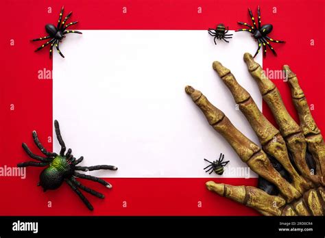 Halloween Mock Up Blank White Sheet Of Paper With Spiders And Monsters