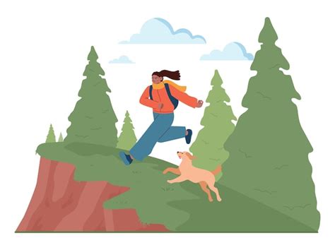 Acampamento Ao Ar Livre E Caminhadas Personagem Haapy Passando Tempo Na Natureza Vetor Premium