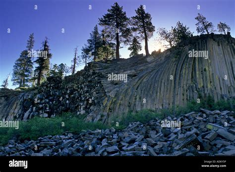 Columnar Basalt Rock Formation At Devils Postpile National Monument Eastern Sierra California