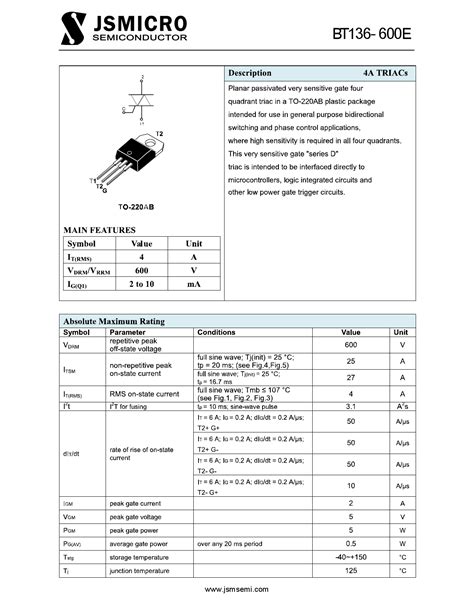 Bt136 600e（jsmsemi杰盛微）bt136 600e中文资料价格pdf手册 立创电子商城