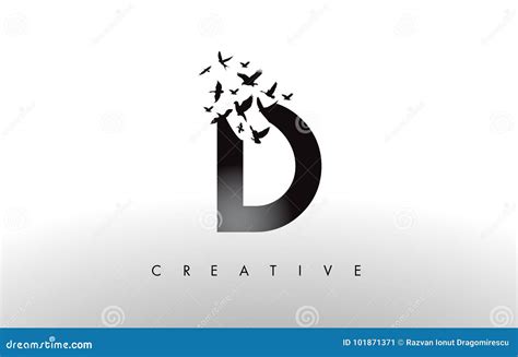 D Logo Letter With Flock Of Birds Flying And Disintegrating From Stock