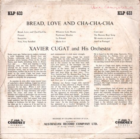 Xavier Cugat And His Orchestra Bread Love And Cha Cha Cha