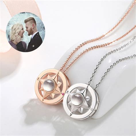 Sterling Silver Compass Projection Photo Necklace Custom Etsy