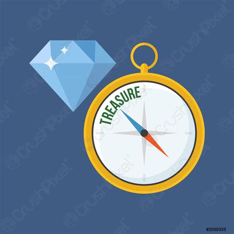 Compass Points To Treasure Flat Design Isolated On Color Background