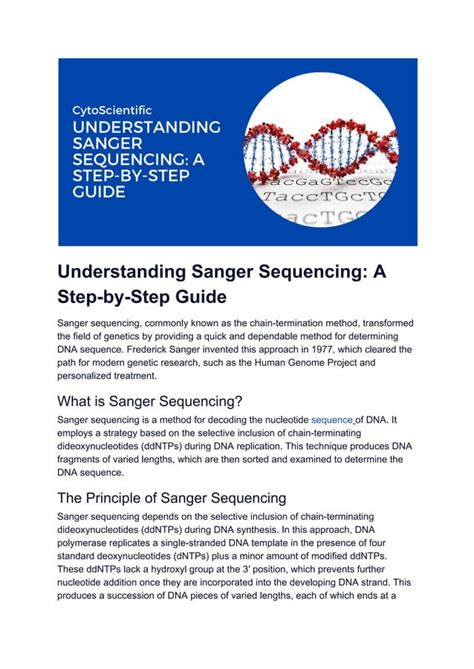 Understanding Sanger Sequencing A Step By Step Guide Pdf