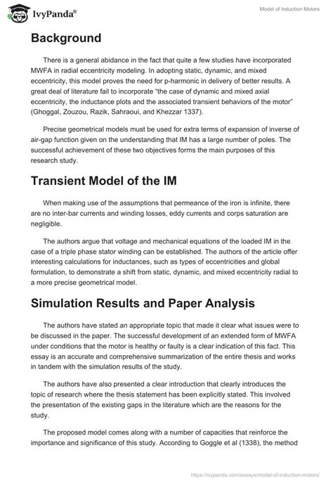 Model Of Induction Motors 1122 Words Article Example