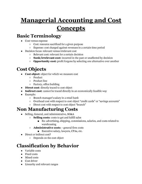 Managerial Accounting And Cost Concepts Managerial Accounting And