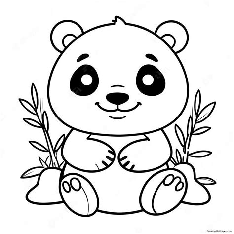 Cute Kawaii Panda With Bamboo Coloring Page 47044 37215