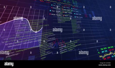 image of computer language graphs and trading boards over black