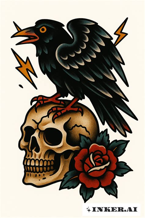 Traditional Crow Tattoo Flash