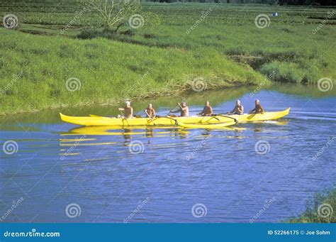 Sex Män Som Ror En Kajak Kauai Hawaii Redaktionell Foto Bild Av