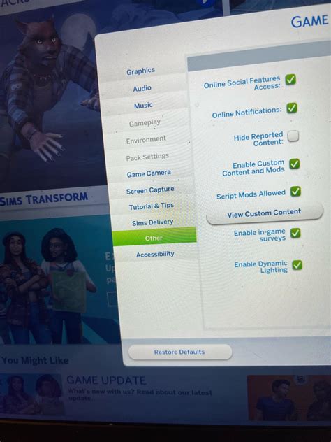 does anyone know why gameplay environment and pack settings are