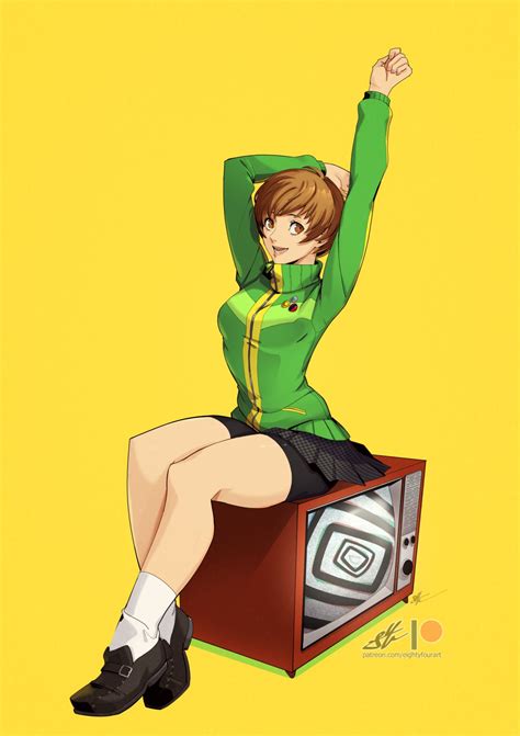 Eightyfourart Satonaka Chie Persona Persona 4 Highres Arms Up