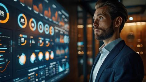 Businessman Analyzing Data On A Large Screen Premium Ai Generated Image
