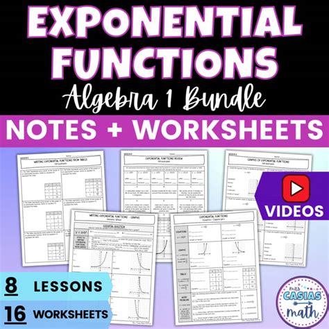 Exponential Functions Guided Notes Videos And Worksheets Bundle Algebra 1