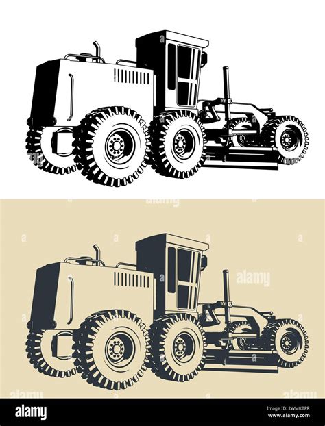 Stylized Vector Illustrations Of A Road Grader Stock Vector Image And Art Alamy