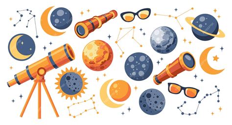 Premium Vector Solar Eclipse Set Telescope Spyglass Planets Solar Eclipse Moon Glasses Cute