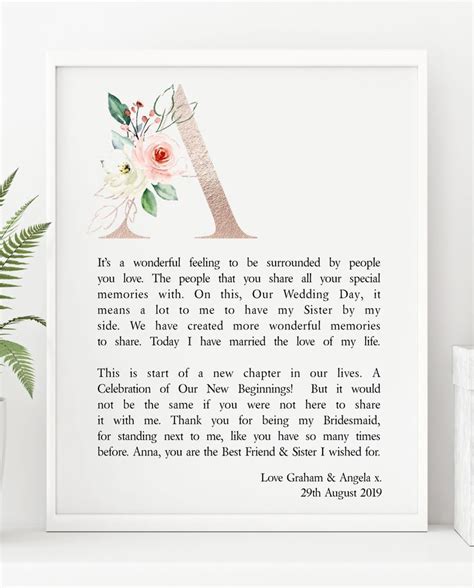 Sister Framed Wedding Personalised Poem Bridesmaid Maid Of Honour