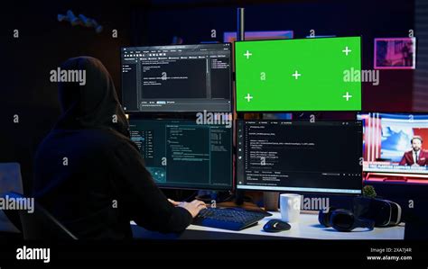 Dangerous Man Hacking Using Green Screen Pc Stealing Credit Card Numbers And Infiltrating
