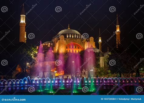 View Of Colorful Night View Of The Hagia Sophia Istanbul Turkey