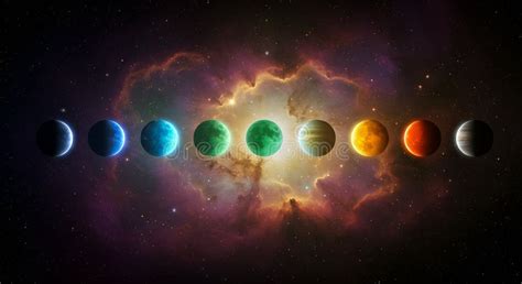 A Rare Celestial Event Of Planetary Alignment Showing Glowing Planets