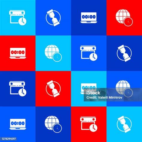 캘린더 및 시계 오래된 모래 시계 랩톱 및 세계 시간 아이콘의 시계 설정 벡터 0명에 대한 스톡 벡터 아트 및 기타 이미지 0명 개념 낮 Istock