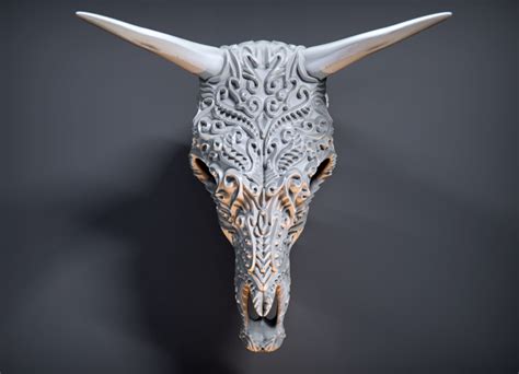 Archivo Stl Calavera De Vaca Con Filigrana・modelo De Impresión 3d Para
