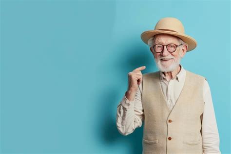 A Friendly Old Man In A Beige Vest Stands Against A Sunny Backdrop Tipping His Hat With A