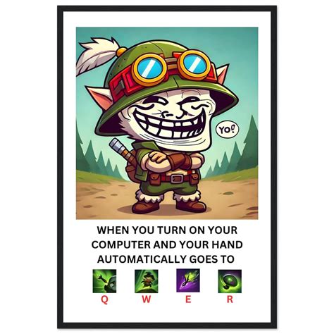 Framed Wall Art Teemo Meme Troll Face Artwork Pine Wood Design Ready To Hang Game Room Decor