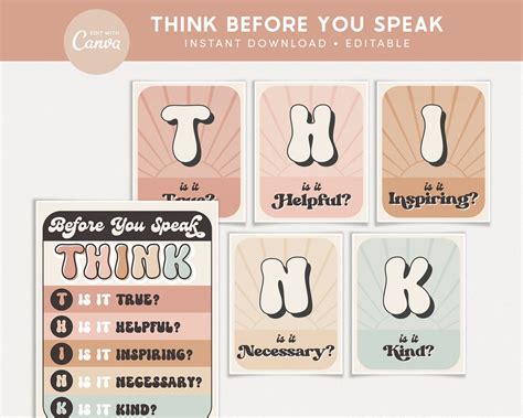 Editable Think Classroom Printable Posters Think Before You Speak