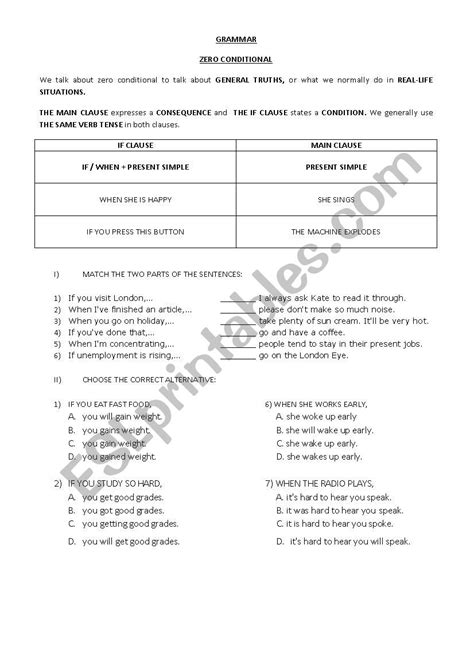 Zero Conditional ESL Worksheet By Mecm