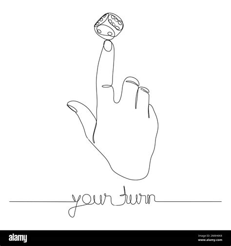 One White Continuous Line Drawing Index Finger Holding Dice With Your Turn Text Thin Line