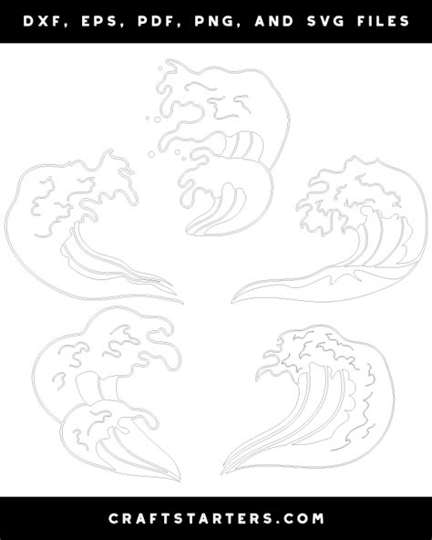 Detailed Japanese Ocean Wave Outline Patterns Dfx Eps Pdf Png And Svg Cut Files