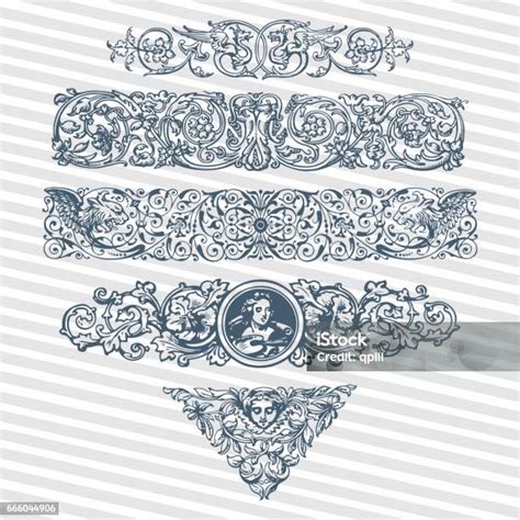 벡터 골동품 바로크 로마 아랍어 스타일 장식 서 예 디자인에 복고풍 장식 패턴 빈티지 화려한 프레임 설정 0명에 대한 스톡 벡터 아트 및 기타 이미지 Istock