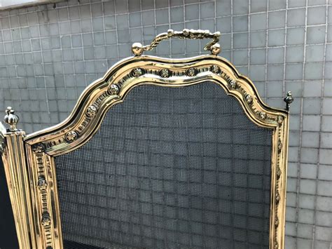 Proantic Large Old Chimney Hollow Screen In Brass Volute From 19th Ce