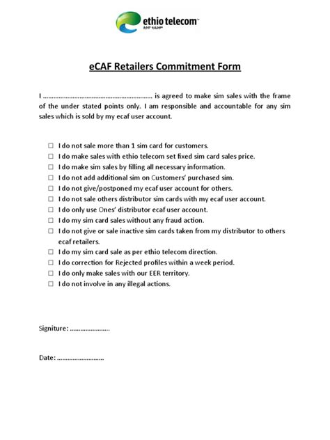 Ecaf Retailers Commitment Form Pdf