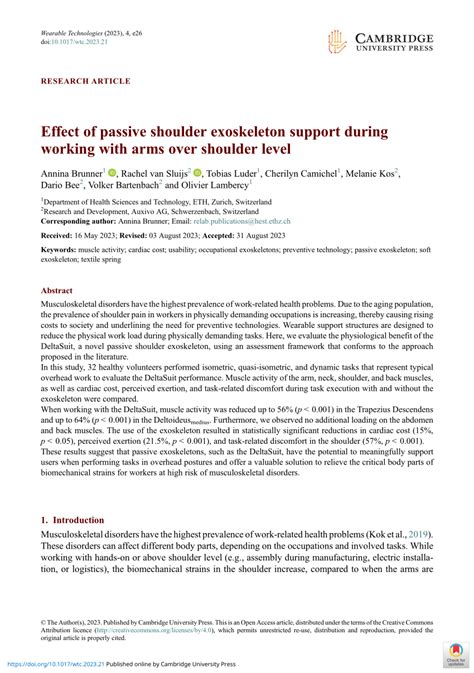 Pdf Effect Of Passive Shoulder Exoskeleton Support During Working