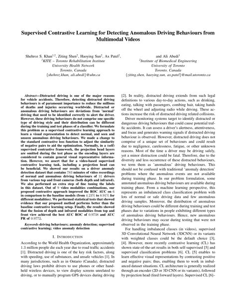 Pdf Supervised Contrastive Learning For Detecting Anomalous Driving