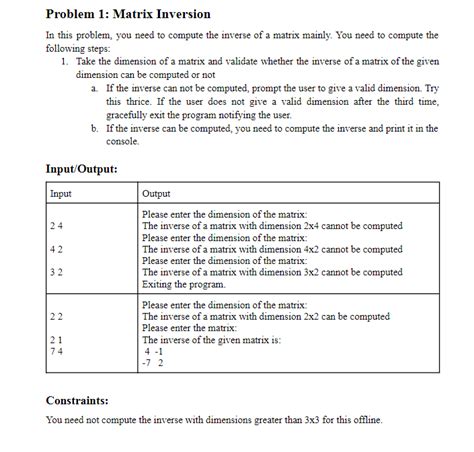 Solved Problem Matrix Inversion In This Problem You Need Chegg