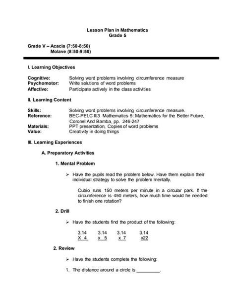 Solving Problems Involving Circumference Docx