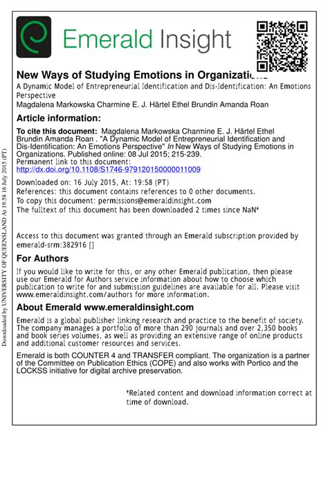 Pdf A Dynamic Model Of Identification And Dis Identification An
