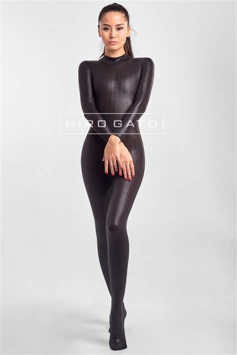 Texture Metallic Shiny Spandex Lycra Zentai Catsuit Bodysuit Black