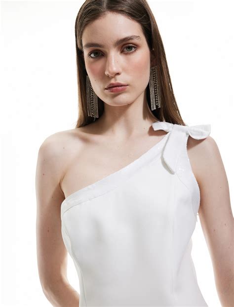 Beyaz Kadın Tek Omuz Fiyonk Detaylı Pullu Payetli Mini Elbise 5sak80044fw Koton