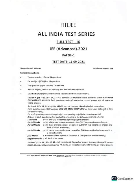 Fiitjee Aits 2021 Paper Pdf